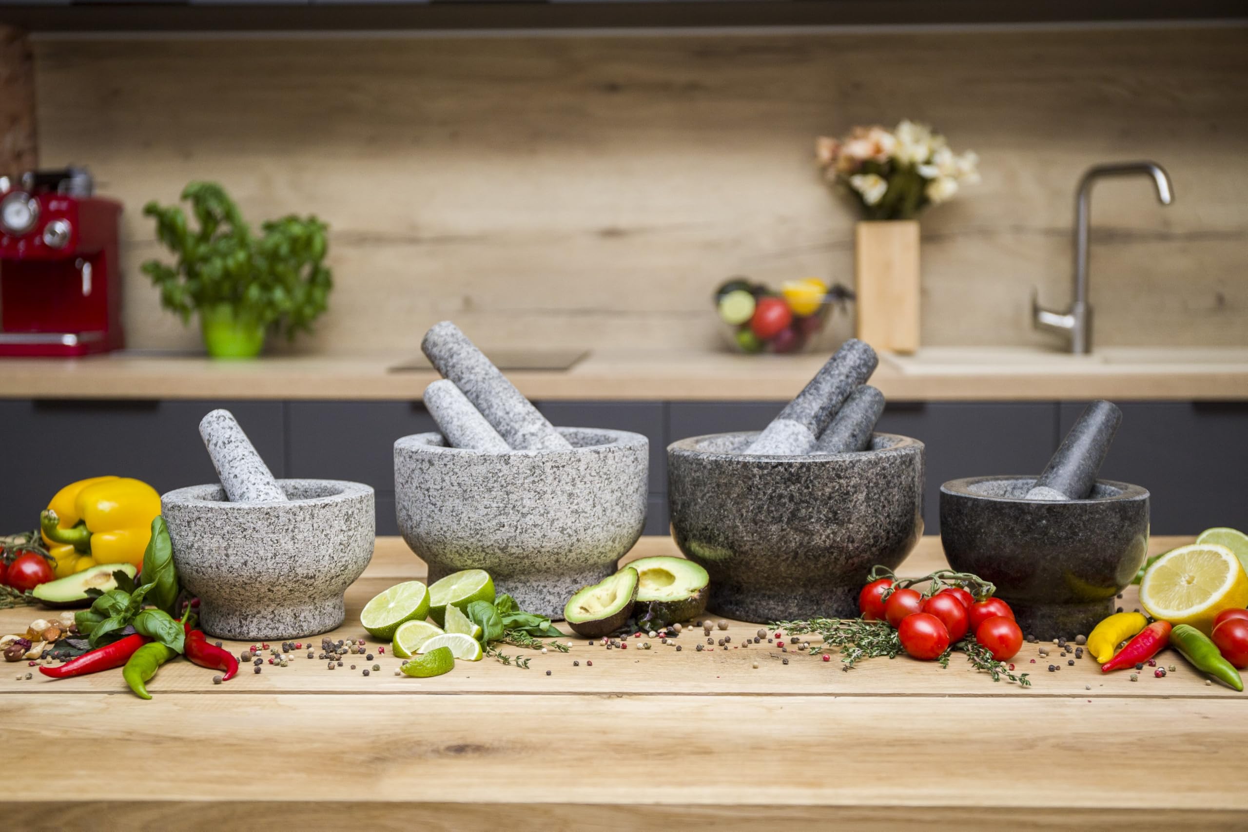 ChefSofi Mortar and Pestle Set - 6 Inch - 2 Cup Capacity - Unpolished Heavy Granite for Enhanced Performance and Organic Appearance - Included: Anti-Scratch Protector + Italian Recipes EBook