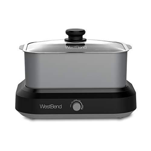 West Bend 87905 Slow Cooker Large Capacity Non-stick Variable Temperature Control Includes Travel Lid and Thermal Carrying Case, 5-Quart, Silver