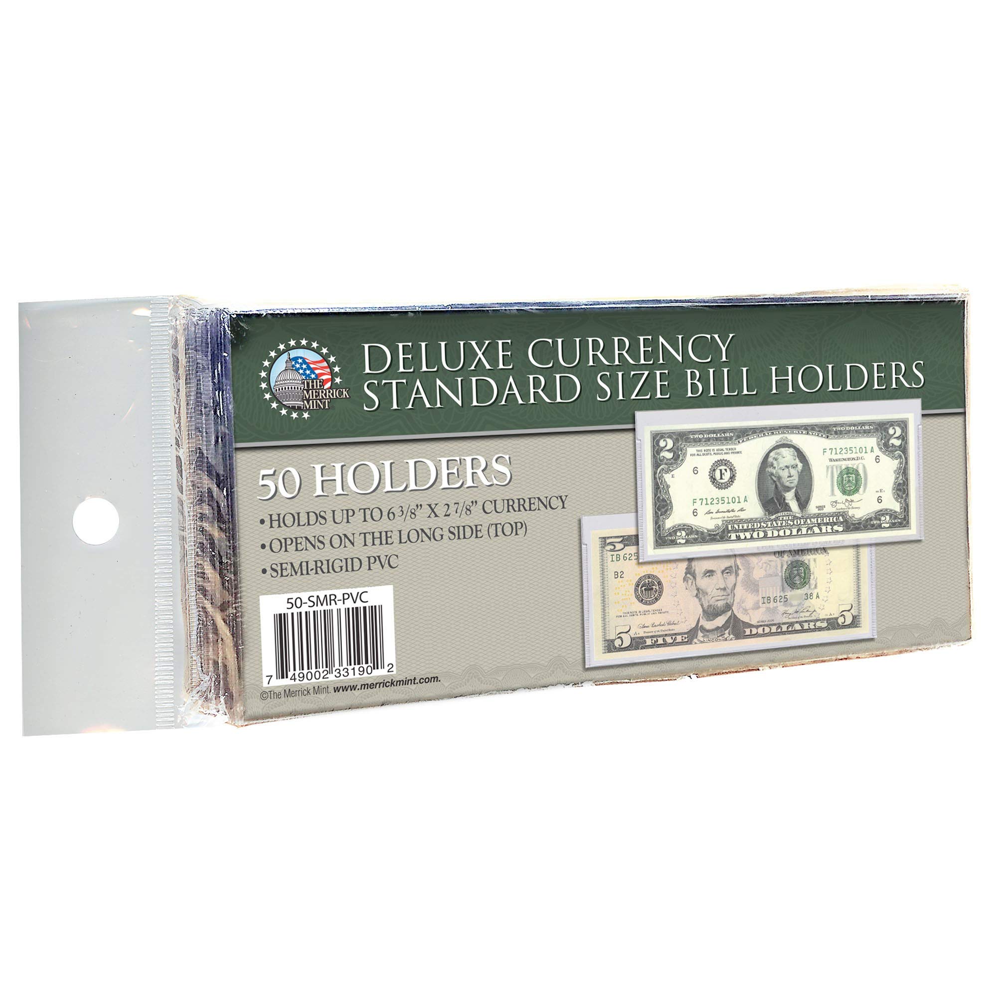 WERLIKEMerrick Mint 50 Regular Deluxe PVC Currency Sleeve Bill Holders Paper Money SEMI Rigid - 50 Count