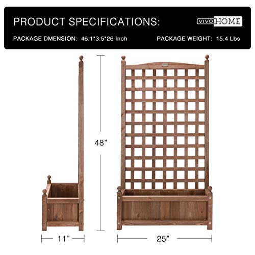 VIVOHOME Wood Planter Raised Bed with Trellis, 48 Inch Height Free-Standing Planter for Garden Yard