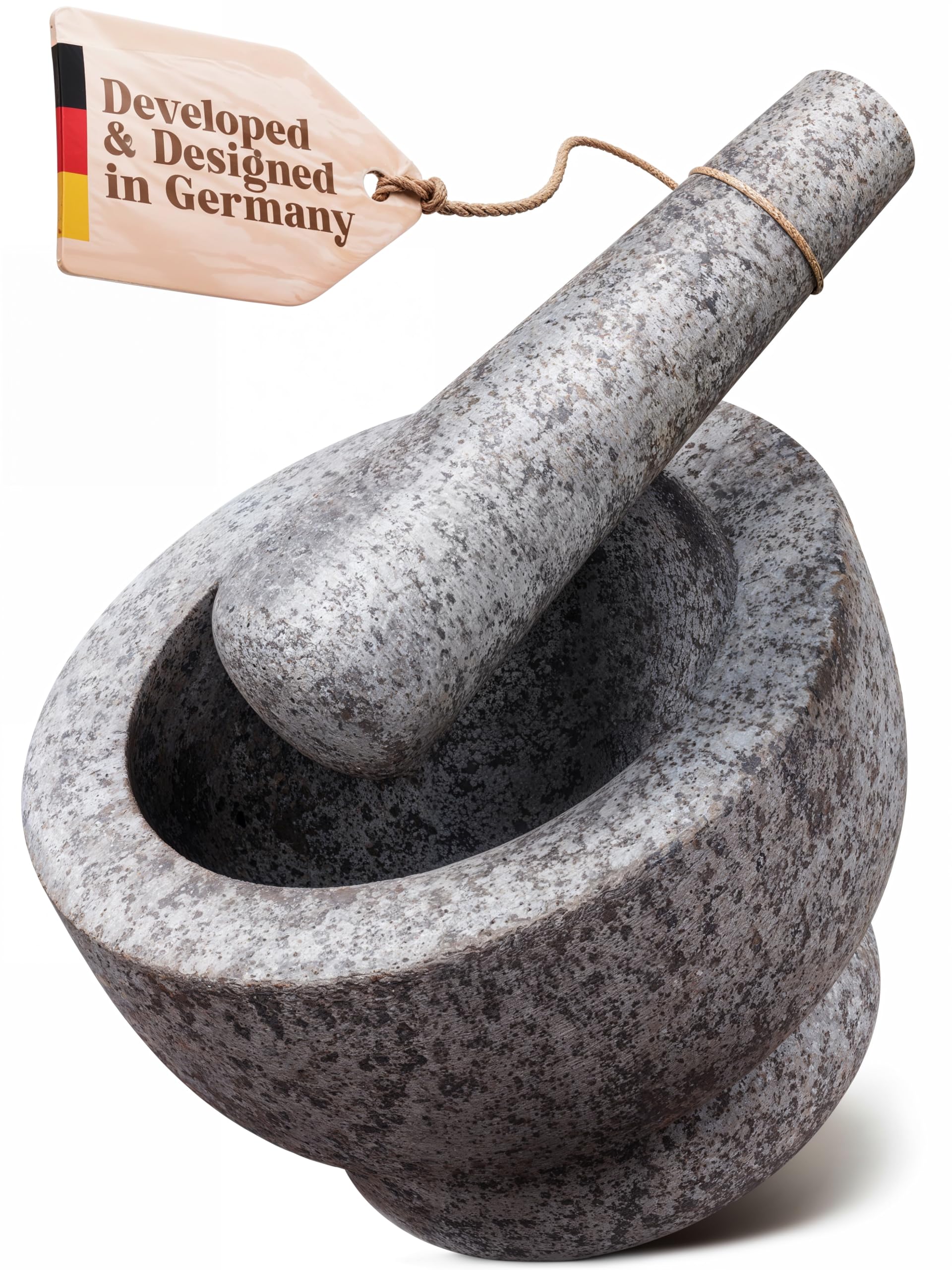 ChefSofi Mortar and Pestle Set - 6 Inch - 2 Cup Capacity - Unpolished Heavy Granite for Enhanced Performance and Organic Appearance - Included: Anti-Scratch Protector + Italian Recipes EBook