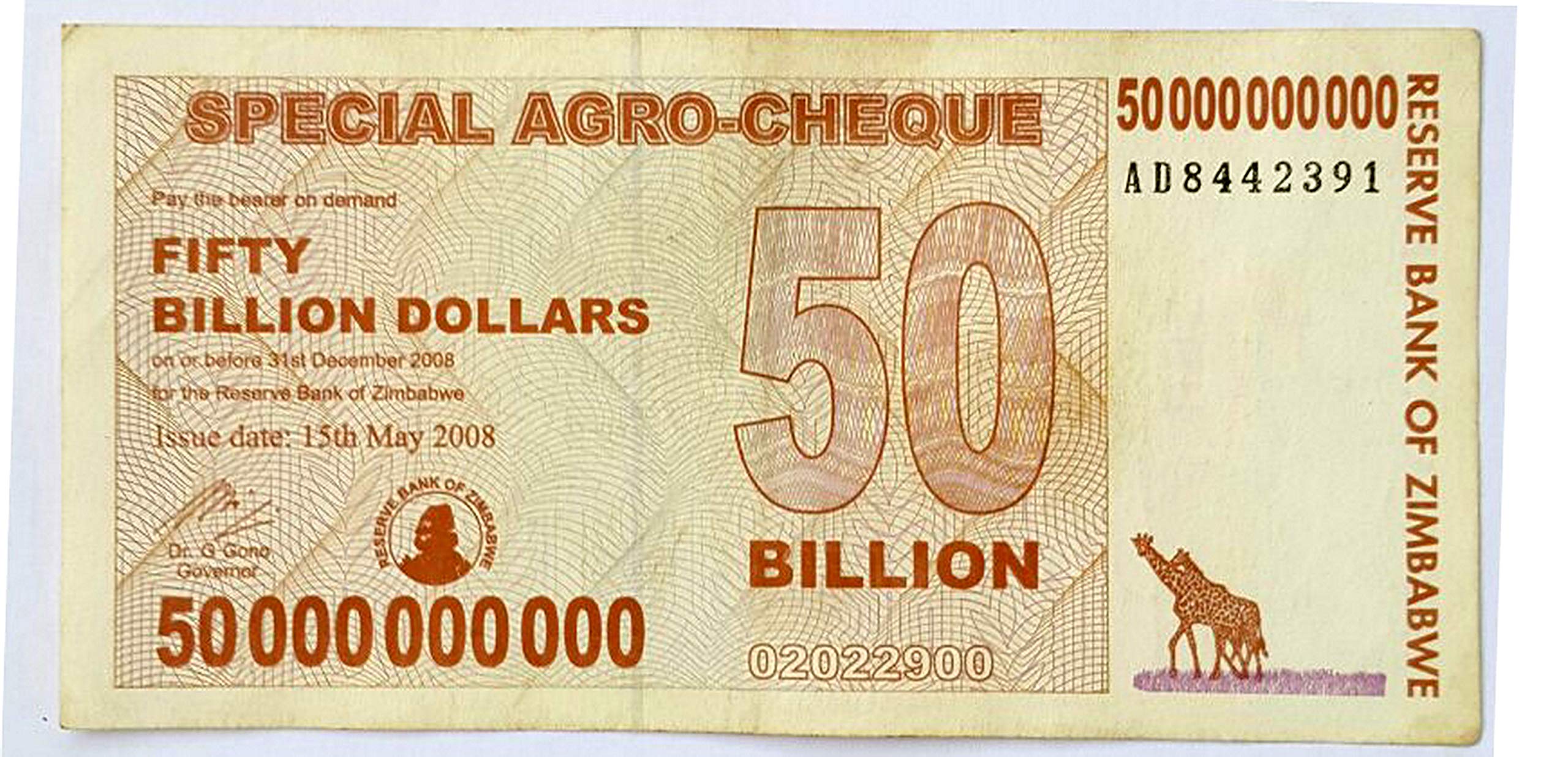 50,000,000,000 Dollars Banknote Agrocheque Zimbabwe