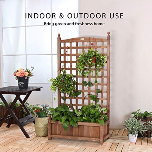 VIVOHOME Wood Planter Raised Bed with Trellis, 48 Inch Height Free-Standing Planter for Garden Yard