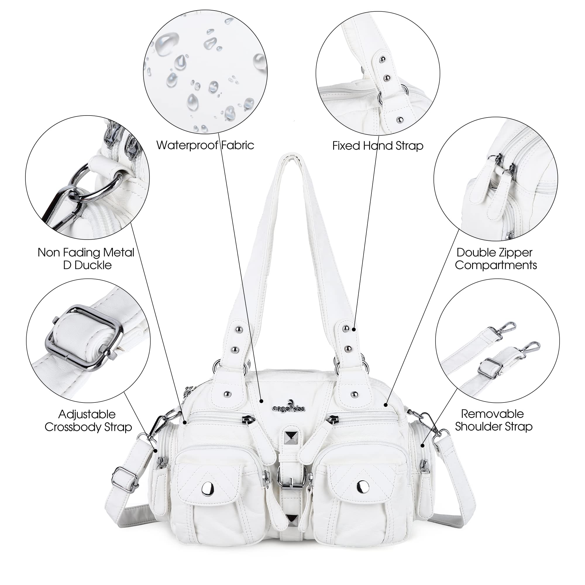 Angel Kiss Hobo Crossbody Purses for Women Shoulder Bag Multipocket Soft Hobo Purses Removable Strap Leather Handbags