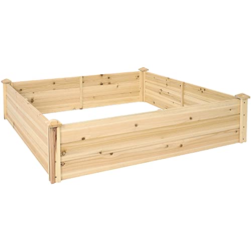 Sunnydaze Outdoor Square Wood Raised Garden Bed - 48-Inch Square - Elevated Planter Box for Flower, Vegetable, and Herb Gardening - Perfect for Garden or Yard