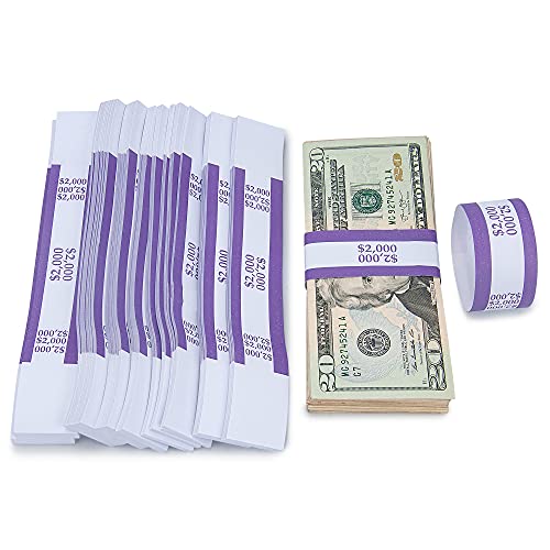L LIKED Pack of 500 Currency Band Self Sealing Currency Straps Bands Money Bill Wrappers (Purple $2000-500 PCS)