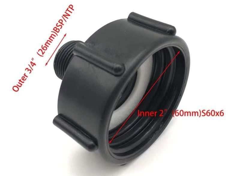 PATIFUN 275 330 G IBC Drain Adapter 2 3/8" (60mm) S60X6 But Coarse Thread X 3/4" BSP/NPT Garden Hose Male G Hose Tote Adapter Drain Plug Connector