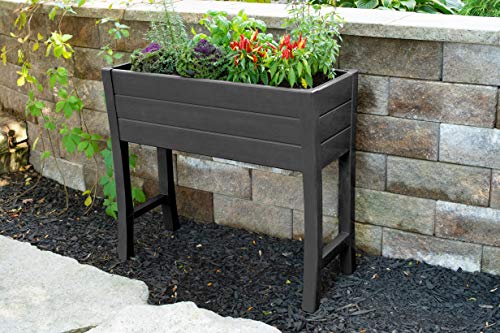 Nuvue Products 26021, 36" L x 15" W x 32" H, Polymer with Woodgrain Texture, Dark Gray Elevated Garden Box