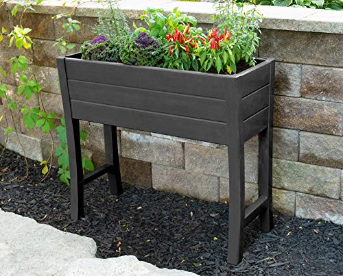 Nuvue Products 26021, 36" L x 15" W x 32" H, Polymer with Woodgrain Texture, Dark Gray Elevated Garden Box