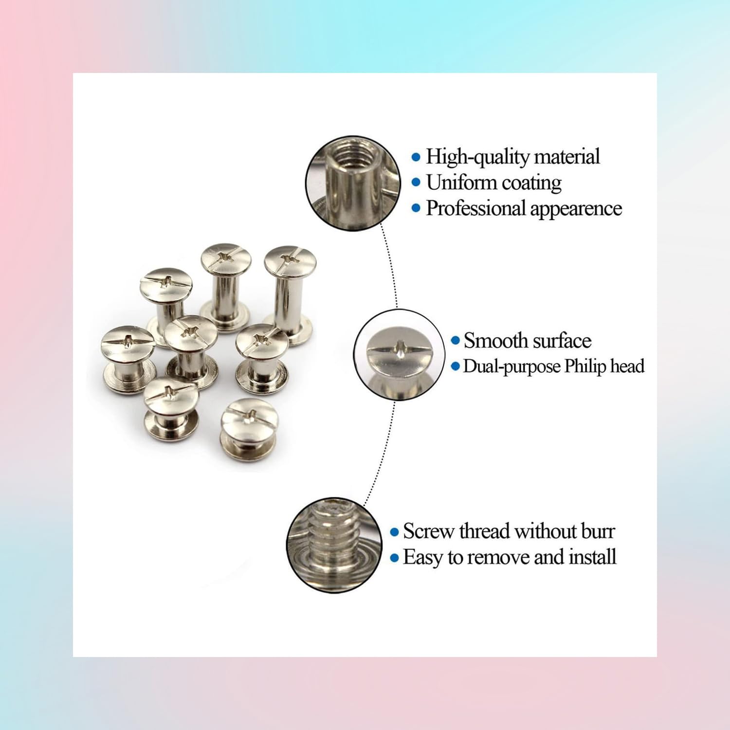 ALLOYMSYY 110 Sets Chicago Screws Leather Rivets Kit, for Binding Screws Trim and Repair Leather Craft Belt, Bag, Shoe, Purse Binding (Silver,M5*4.5.6.8.10.12.)