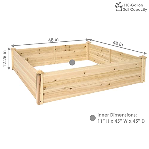 Sunnydaze Outdoor Square Wood Raised Garden Bed - 48-Inch Square - Elevated Planter Box for Flower, Vegetable, and Herb Gardening - Perfect for Garden or Yard