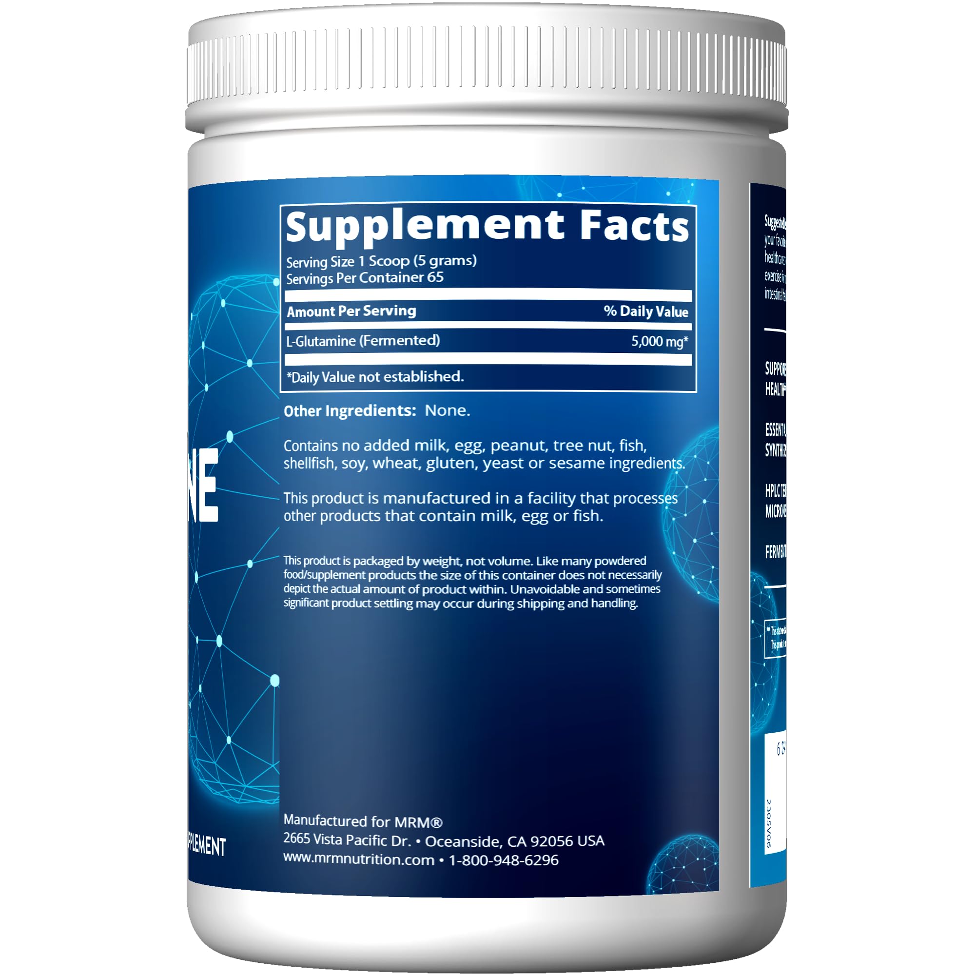 MRM Nutrition L-Glutamine | 5000mg | Recovery | Amino Acid | Muscle Support | Immune + Gut Health | Fermented | 65 Servings