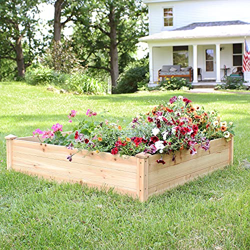 Sunnydaze Outdoor Square Wood Raised Garden Bed - 48-Inch Square - Elevated Planter Box for Flower, Vegetable, and Herb Gardening - Perfect for Garden or Yard