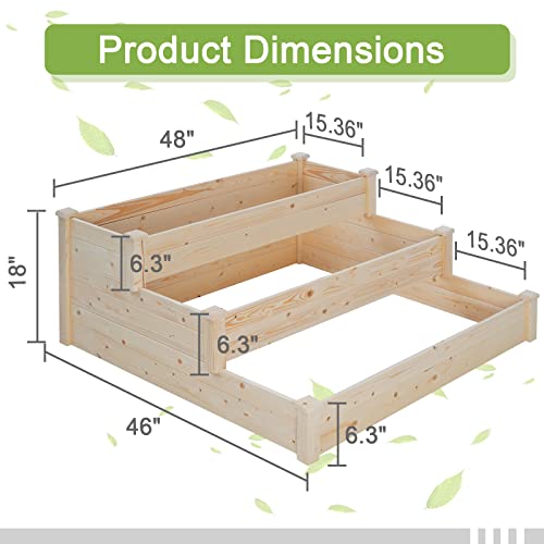 Crownland Outdoor 3 Tier Raised Garden Bed, 4x4 Ft Wooden Raised Beds, Elevated Grow Kit Garden Planter Box, Ideal Vegetables Herbs Planter for Backyard