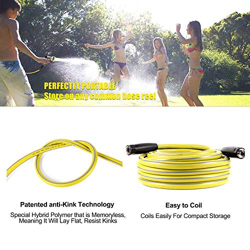 Macuvan Garden Hose 25 ft Heavy Duty-Water Hose with 9 Way Spray Nozzle and Flexible 4 Layers Hybrid-3/4ββ Nickel Plated Brass Fittings-5/8ββ Inner Core-Lead-Free Outdoor Durable Lightweight Pipe Set
