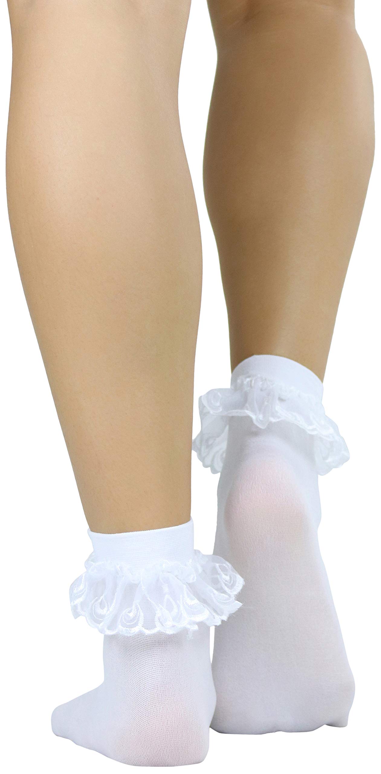 ToBeInStyle Women's Lace Ruffle Anklet Socks - White - One Size