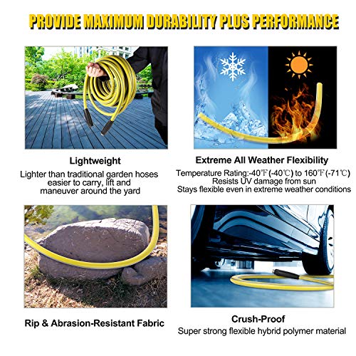 Macuvan Garden Hose 25 ft Heavy Duty-Water Hose with 9 Way Spray Nozzle and Flexible 4 Layers Hybrid-3/4ββ Nickel Plated Brass Fittings-5/8ββ Inner Core-Lead-Free Outdoor Durable Lightweight Pipe Set