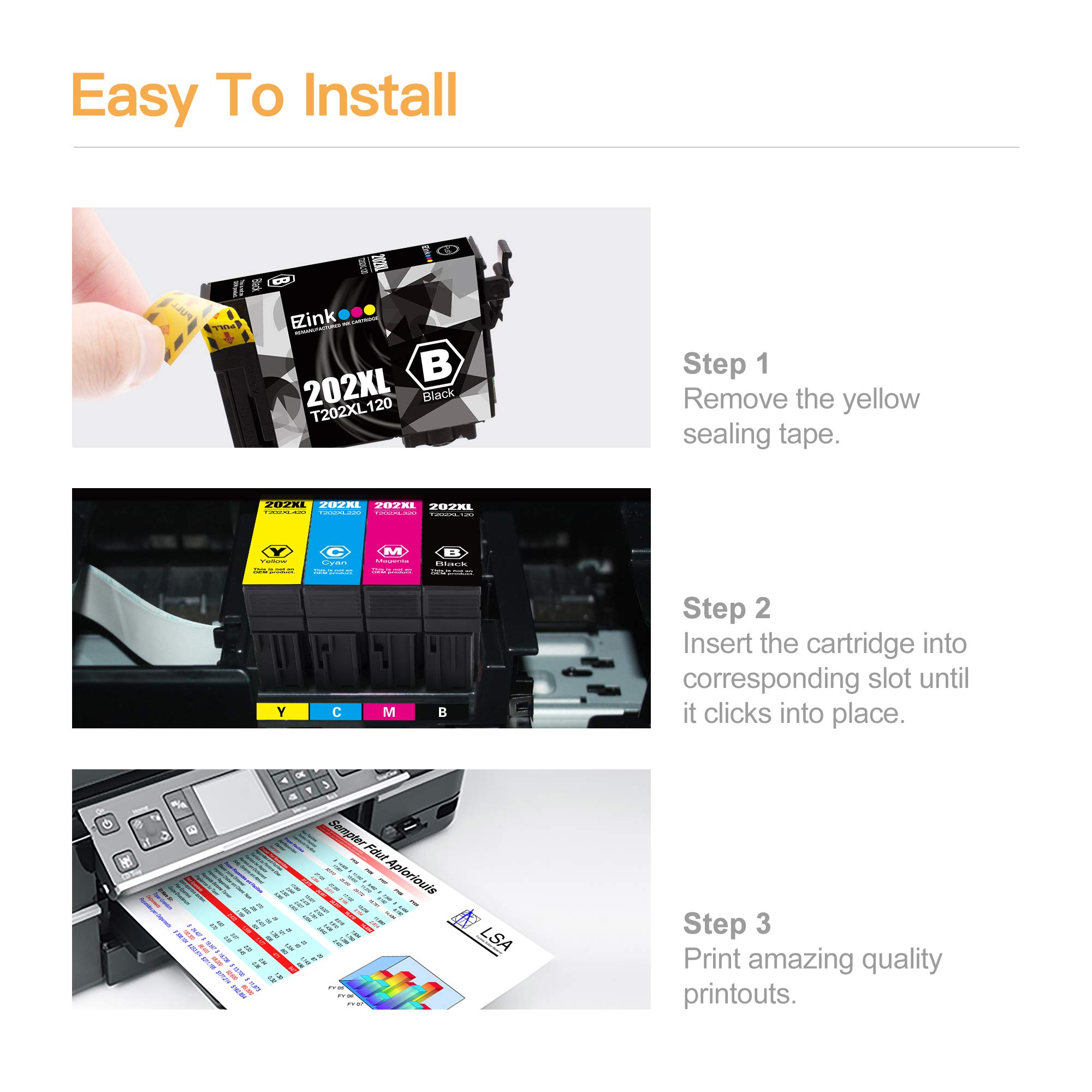 E-Z Ink (TM) Remanufactured Ink Cartridge Replacement for Epson 202XL 202 XL T202XL to use with Workforce WF-2860 Expression Home XP-5100 Printer New Upgraded Chips(Black,2 Pack)