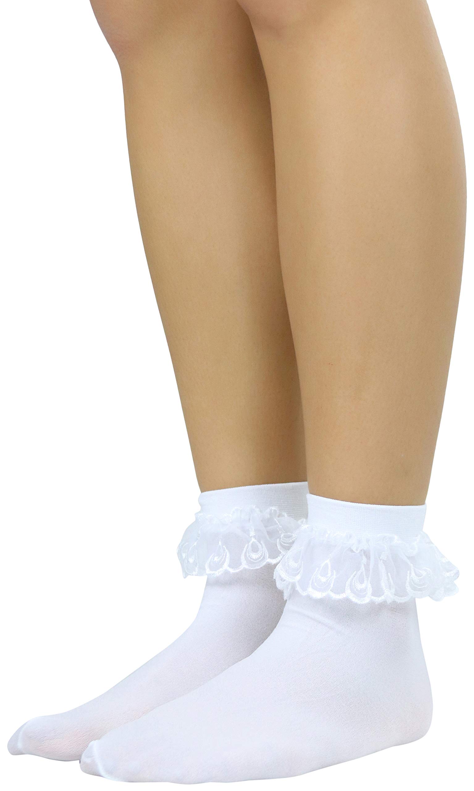 ToBeInStyle Women's Lace Ruffle Anklet Socks - White - One Size