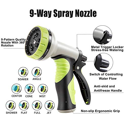 Macuvan Garden Hose 25 ft Heavy Duty-Water Hose with 9 Way Spray Nozzle and Flexible 4 Layers Hybrid-3/4ββ Nickel Plated Brass Fittings-5/8ββ Inner Core-Lead-Free Outdoor Durable Lightweight Pipe Set