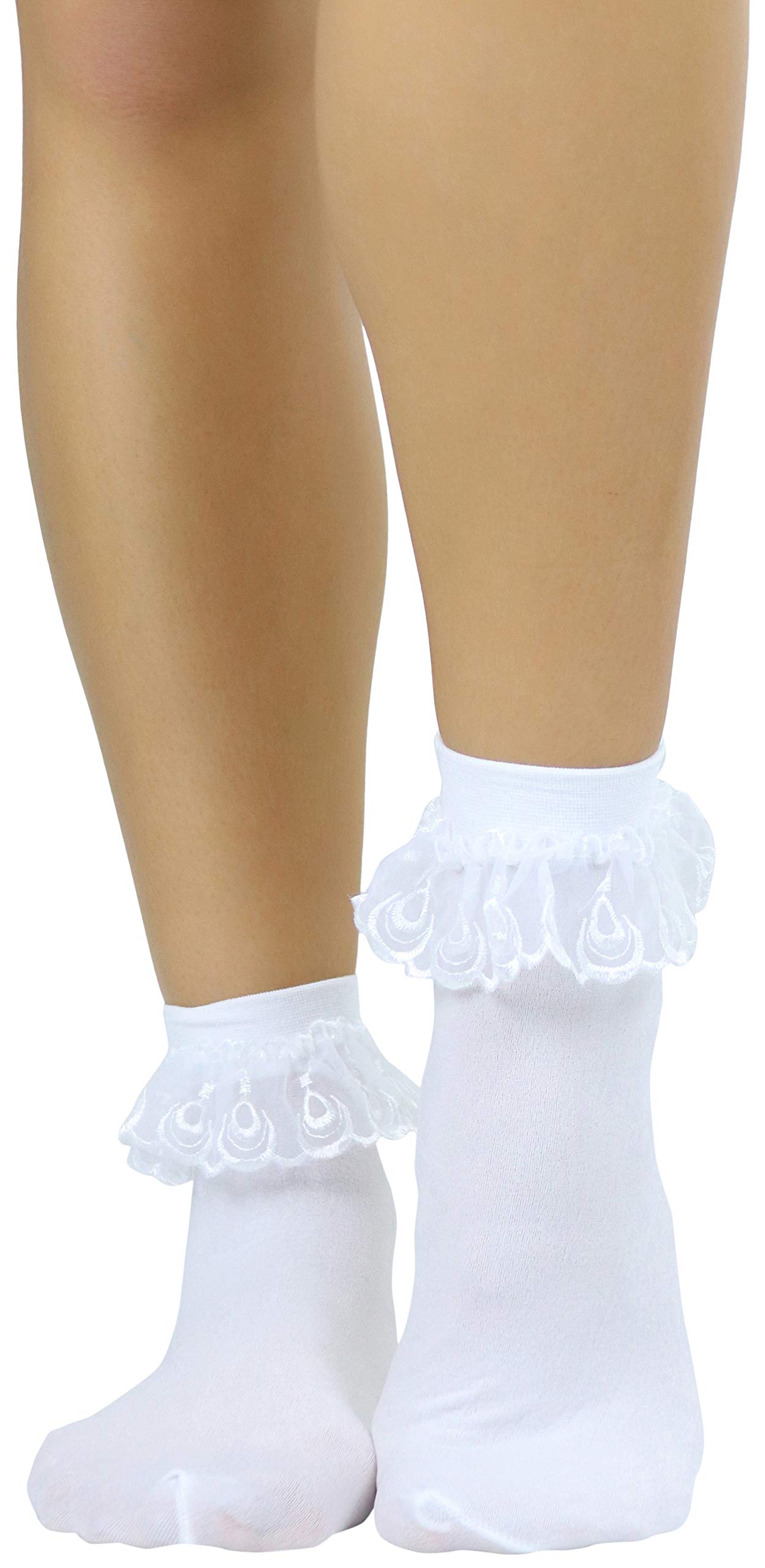 ToBeInStyle Women's Lace Ruffle Anklet Socks - White - One Size