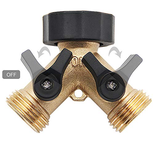 Lifynste 2 Way Brass Hose Splitter, 3/4" Brass Hose Connectors, Y Connector Garden Hose Adapter Connector, 2 Pack