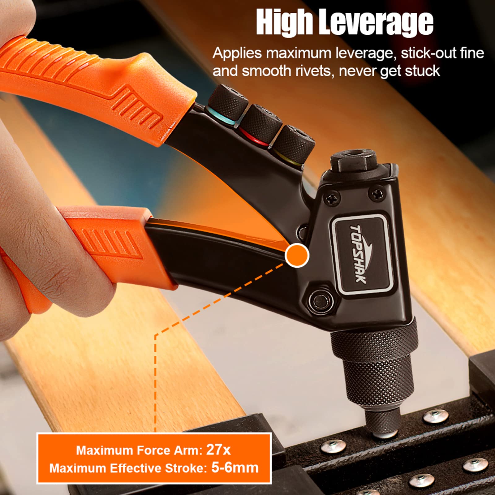 TOPSHAK Rivet Gun, RG1 Manual Rivet Gun Kit with 80 Free Aluminum Rivets, Hand Riveter Single Rivet Tool,Manual Short-inch Rivet Tool, Stainless Steel Rivet Machine