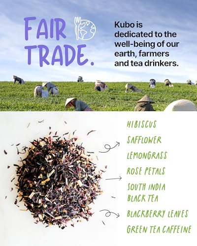 Kubo Tea, Organic High Energy Ice Tea, High Caffeine Blend, 20 Servings (155mg Caffeine each), Pillow Tea Bags, Kraft Packaging, Healthy Coffee Substitute (Half & Half Lemonade)