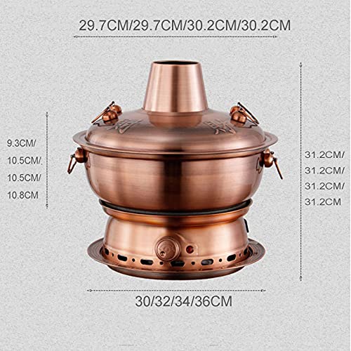 Lihuzmd Copper hot Pot, 304 Stainless Steel Old Beijing Electricity/Charcoal Heated Soup Boiler Outdoor Picnic Multiplayer Hot Pot,Silver,36cm