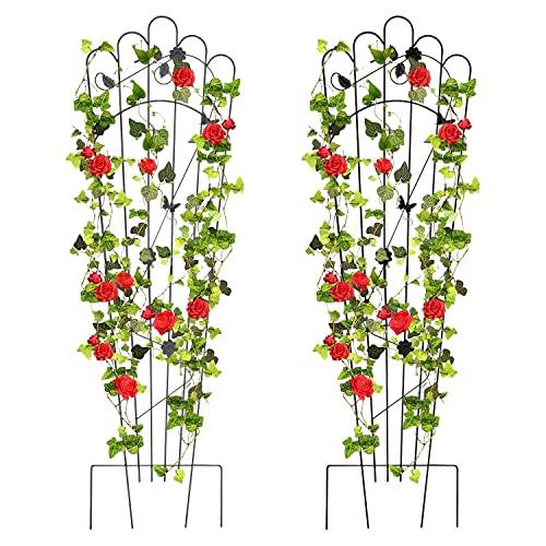 XYADX Meta Detachable Trapezoidal Garden Trellis for Climbing Plants 60 Inches Sturdy Black Patio Plant Support for Indoor Plants Trellis for Rose, Vegetable Flower, Backyard Pack of 2 - Black