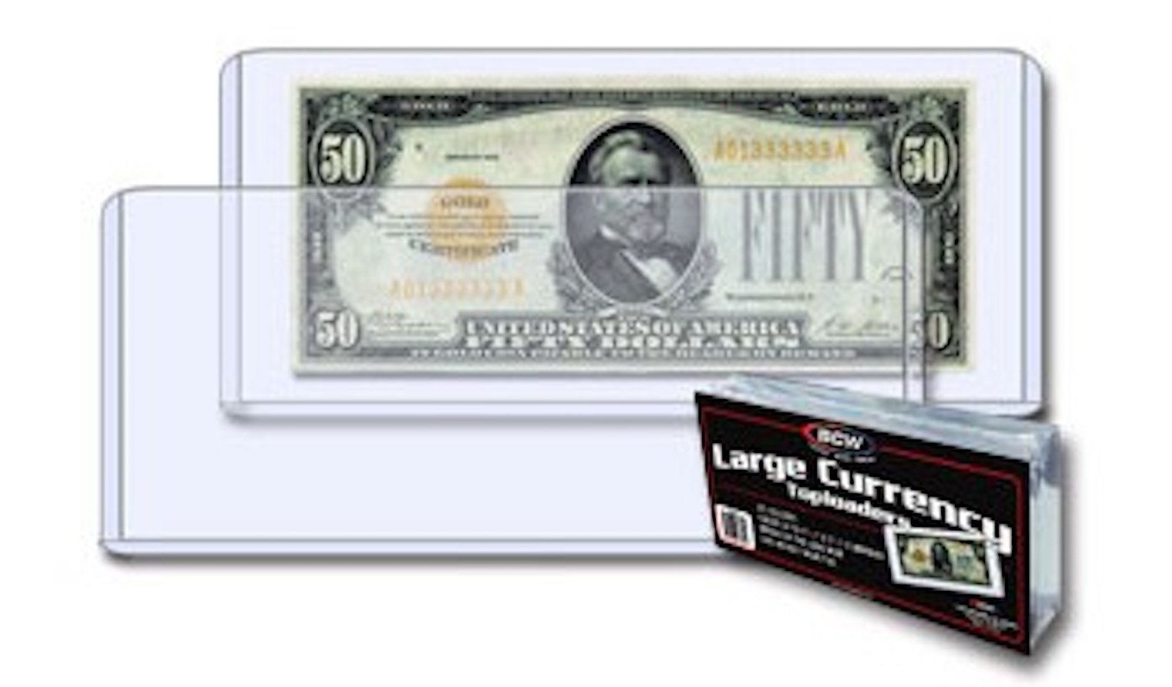 BCW Large Bill Currency Topload Holder - Pack of 25 | Clear Rigid PVC, Archival Quality Protection for Collectible Currencies | Numismatic Supplies for Collectors | Paper Currency Holders