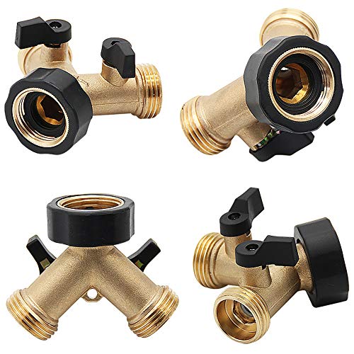 Lifynste 2 Way Brass Hose Splitter, 3/4" Brass Hose Connectors, Y Connector Garden Hose Adapter Connector, 2 Pack