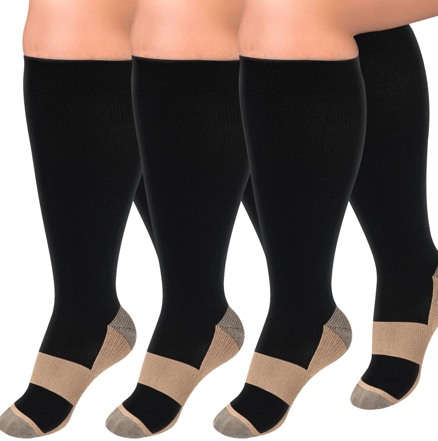 Diu Life 3 Pairs Plus Size Compression Socks for Women and Men Wide Calf Extra Knee High Support for Circulation