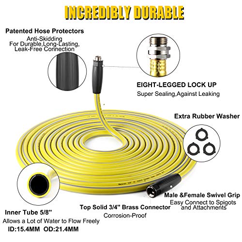 Macuvan Garden Hose 25 ft Heavy Duty-Water Hose with 9 Way Spray Nozzle and Flexible 4 Layers Hybrid-3/4ββ Nickel Plated Brass Fittings-5/8ββ Inner Core-Lead-Free Outdoor Durable Lightweight Pipe Set