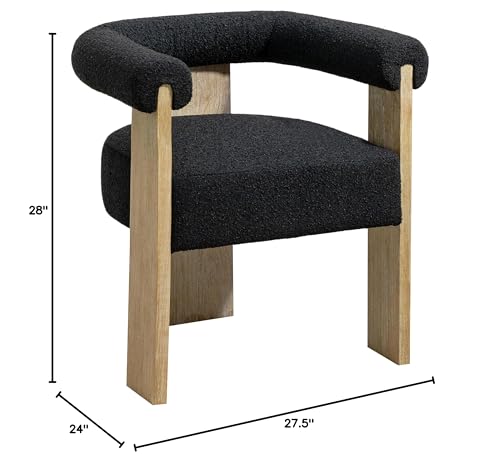 Meridian Furniture 566Black-C Barrel Collection Mid-Century Modern Dining Chair with Solid Wood Natural Finish, Rich Black Boucle Fabric, 27.5" W x 24" D x 28" H, Black
