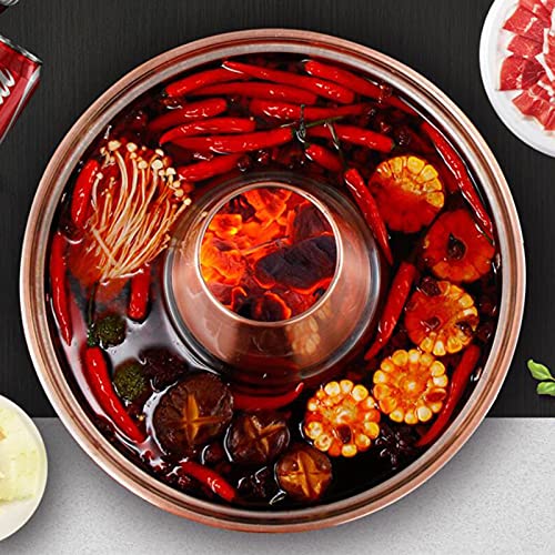 Lihuzmd Copper hot Pot, 304 Stainless Steel Old Beijing Electricity/Charcoal Heated Soup Boiler Outdoor Picnic Multiplayer Hot Pot,Silver,36cm