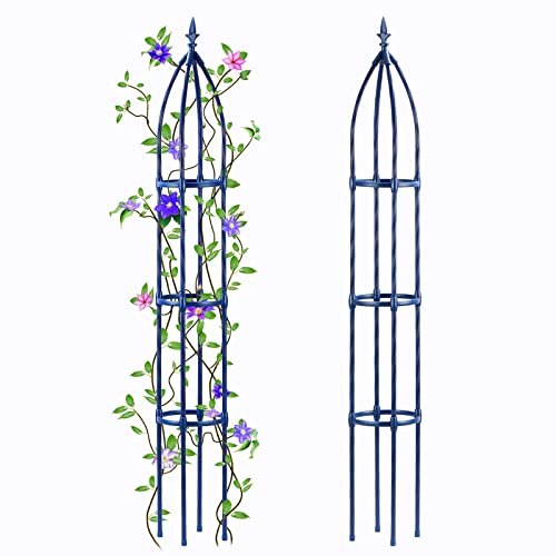 Garden Obelisk Trellis for Climbing Plants Outdoor Indoor Pot Rustproof 67" Tall Reinforced Plant Trellis - Metal with Plastic Plant Support Rose Trellis for Climbing Vine Vegetable, Blue, 1 PC