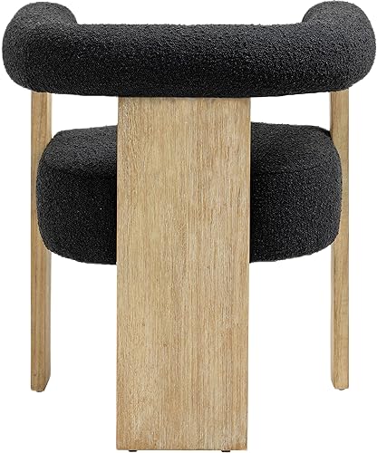 Meridian Furniture 566Black-C Barrel Collection Mid-Century Modern Dining Chair with Solid Wood Natural Finish, Rich Black Boucle Fabric, 27.5" W x 24" D x 28" H, Black