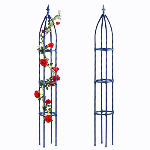 Garden Obelisk Trellis for Climbing Plants Outdoor Indoor Pot Rustproof 67" Tall Reinforced Plant Trellis - Metal with Plastic Plant Support Rose Trellis for Climbing Vine Vegetable, Blue, 1 PC