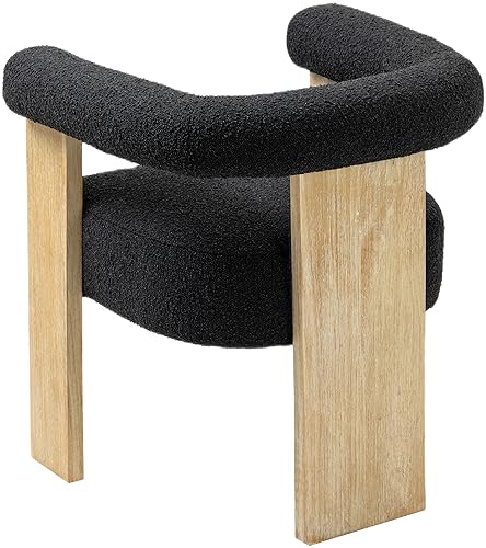 Meridian Furniture 566Black-C Barrel Collection Mid-Century Modern Dining Chair with Solid Wood Natural Finish, Rich Black Boucle Fabric, 27.5" W x 24" D x 28" H, Black