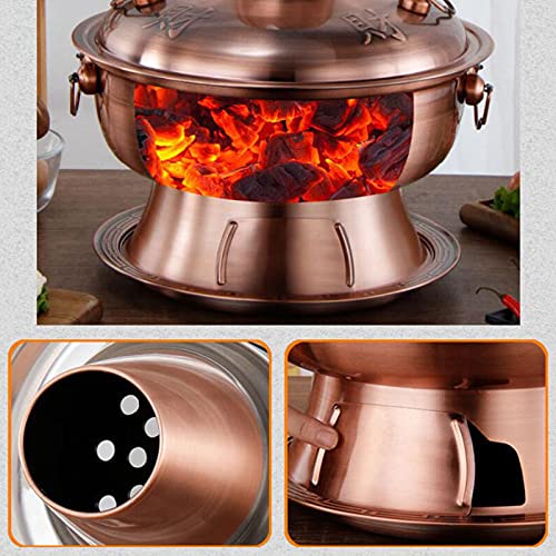 Lihuzmd Copper hot Pot, 304 Stainless Steel Old Beijing Electricity/Charcoal Heated Soup Boiler Outdoor Picnic Multiplayer Hot Pot,Silver,36cm