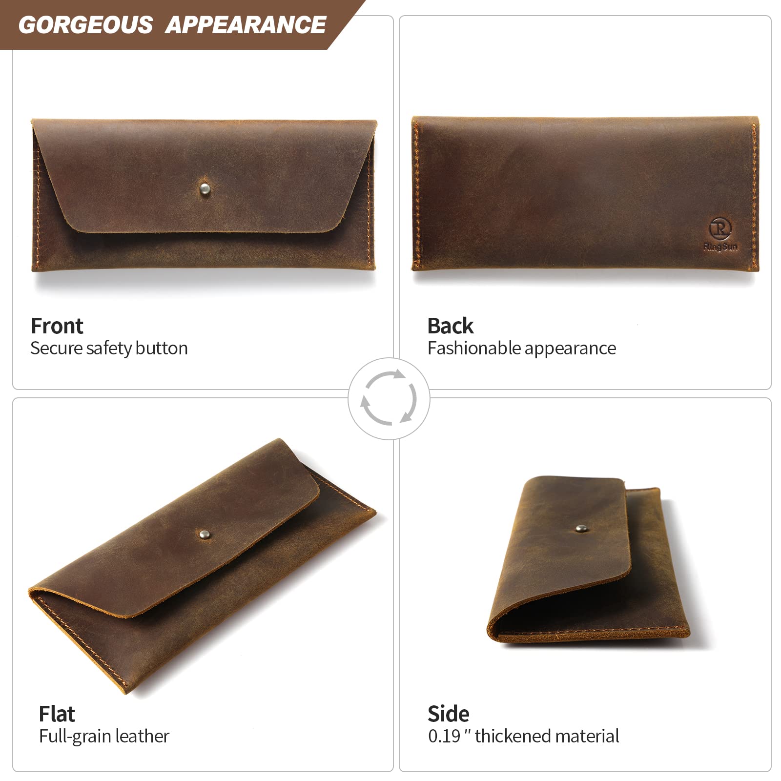 Ringsun Genuine Leather Cash Envelopes for Men, Reusable Budget Envelope Wallet, Retro Clutch Wallet for Men, Cash Wallet for Men,Minimalist Wallet for Men Women, Black