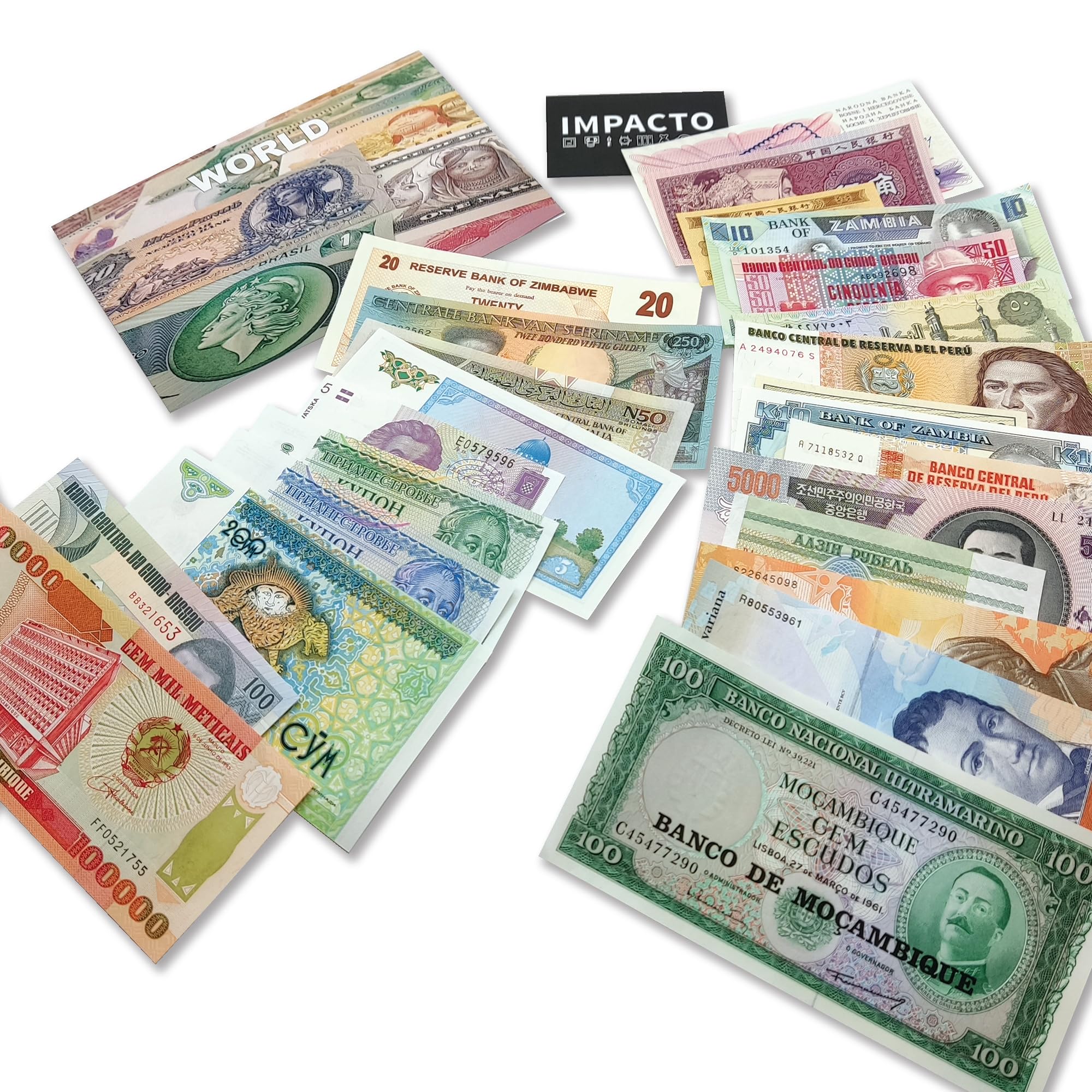 IMPACTO COLECCIONABLES Foreign Currency Collection - 25 Different World Currency Banknotes - Collectible Currency Foreign - Old World Currency Collection - Banknotes Collection (COA Included)