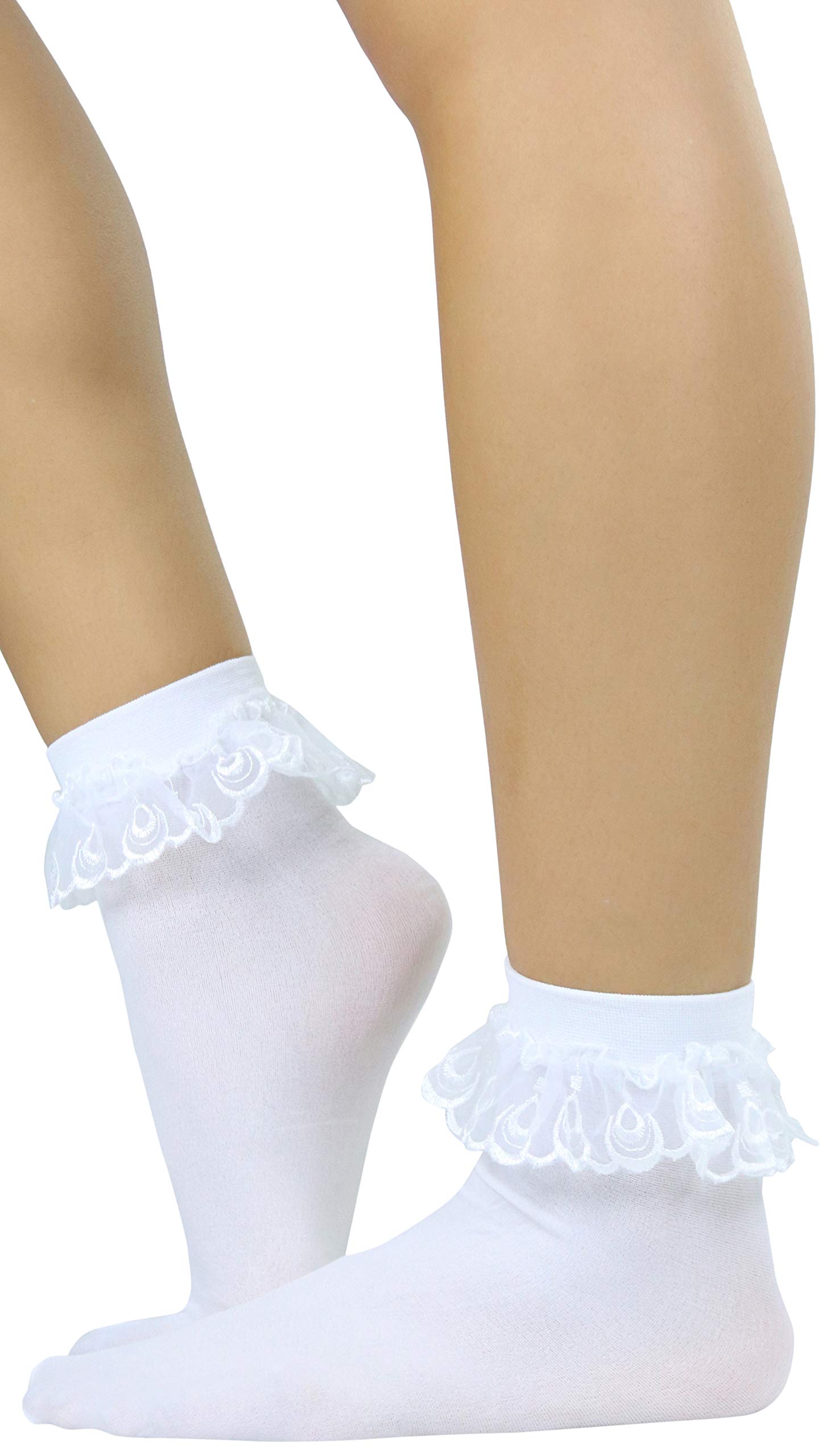 ToBeInStyle Women's Lace Ruffle Anklet Socks - White - One Size