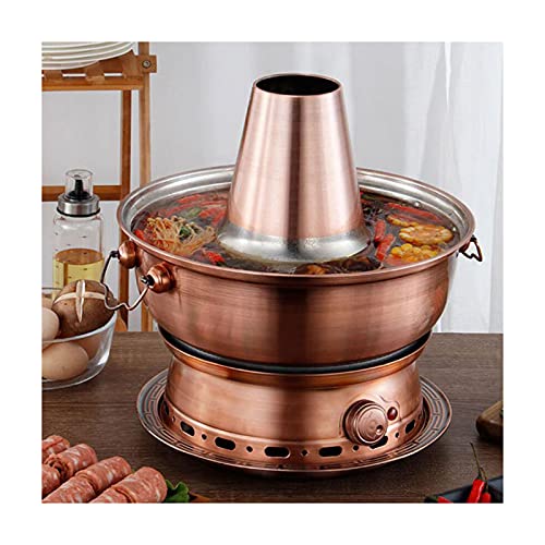 Lihuzmd Copper hot Pot, 304 Stainless Steel Old Beijing Electricity/Charcoal Heated Soup Boiler Outdoor Picnic Multiplayer Hot Pot,Silver,36cm