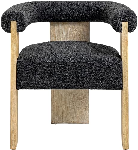 Meridian Furniture 566Black-C Barrel Collection Mid-Century Modern Dining Chair with Solid Wood Natural Finish, Rich Black Boucle Fabric, 27.5" W x 24" D x 28" H, Black