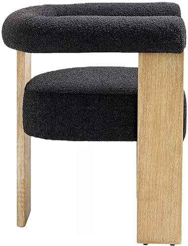 Meridian Furniture 566Black-C Barrel Collection Mid-Century Modern Dining Chair with Solid Wood Natural Finish, Rich Black Boucle Fabric, 27.5" W x 24" D x 28" H, Black