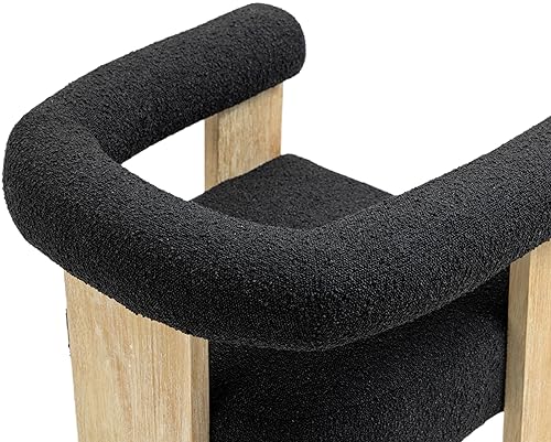 Meridian Furniture 566Black-C Barrel Collection Mid-Century Modern Dining Chair with Solid Wood Natural Finish, Rich Black Boucle Fabric, 27.5" W x 24" D x 28" H, Black