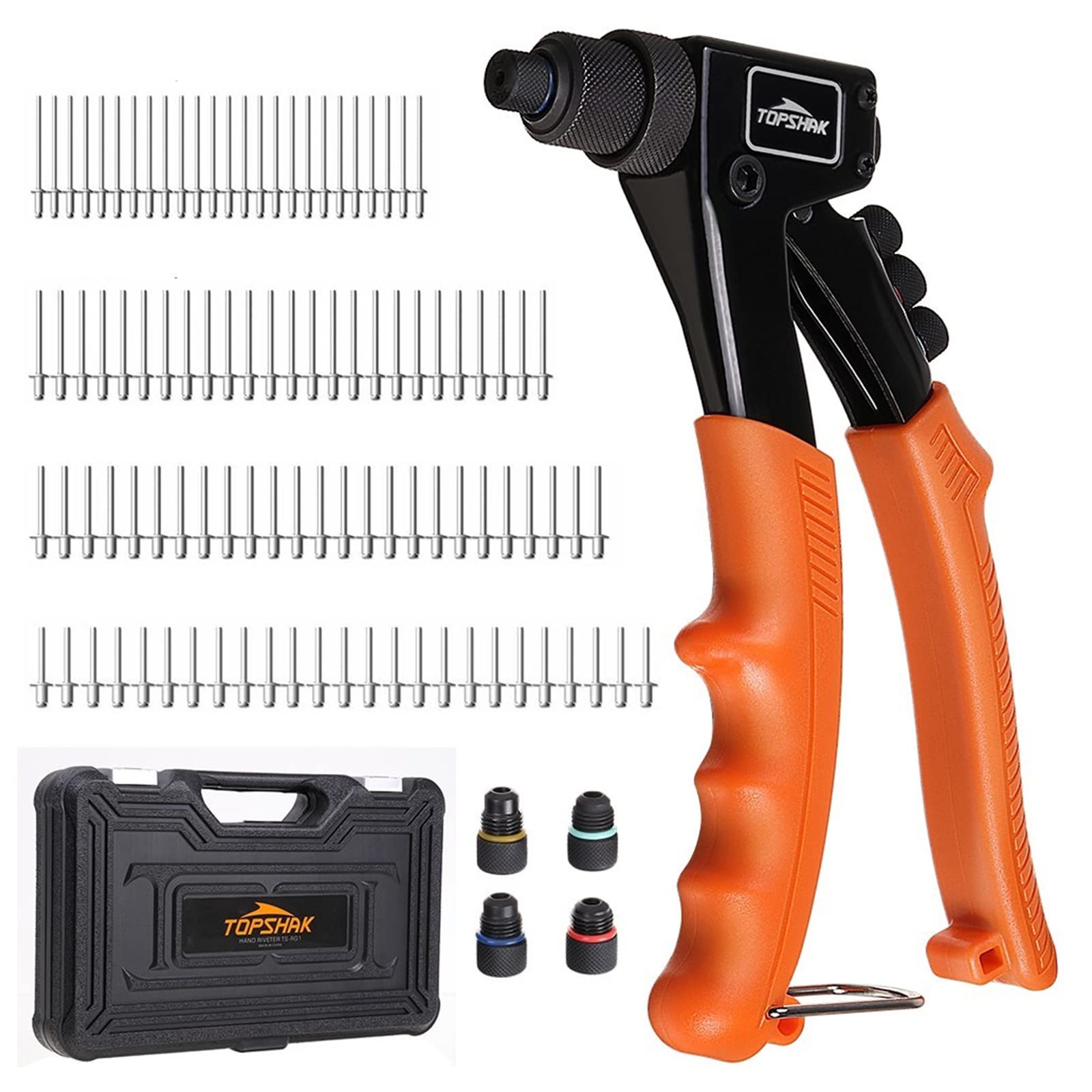 TOPSHAK Rivet Gun, RG1 Manual Rivet Gun Kit with 80 Free Aluminum Rivets, Hand Riveter Single Rivet Tool,Manual Short-inch Rivet Tool, Stainless Steel Rivet Machine