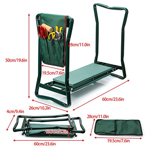 Heavy Duty Gardening Bench for Kneeling, Sitting Folding 2 in 1 Chair and Stool, Outdoor Knee Pads for Women/Men Floor Work Gifts, Free 2 Large Tool Pouch, Light-Weighted Sturdy Steel Pipe Structure